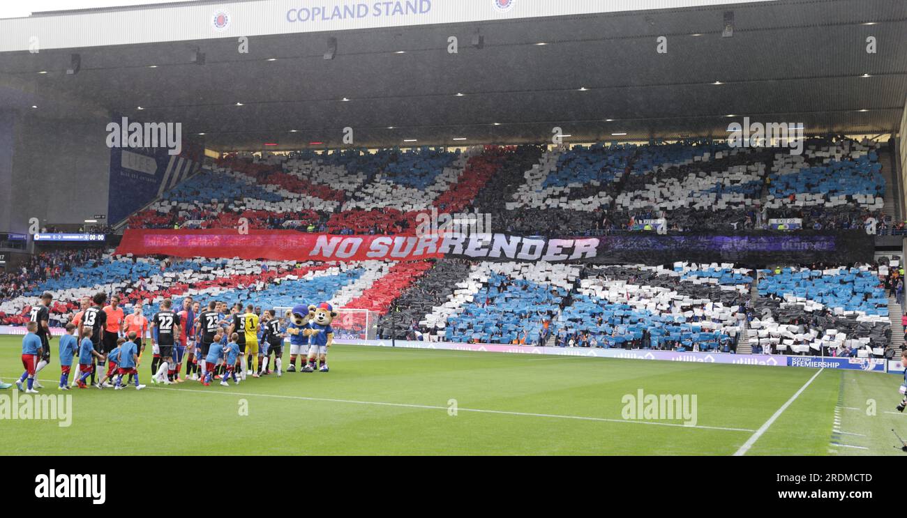 Rangers fans display during the pre-season friendly match at the Ibrox ...