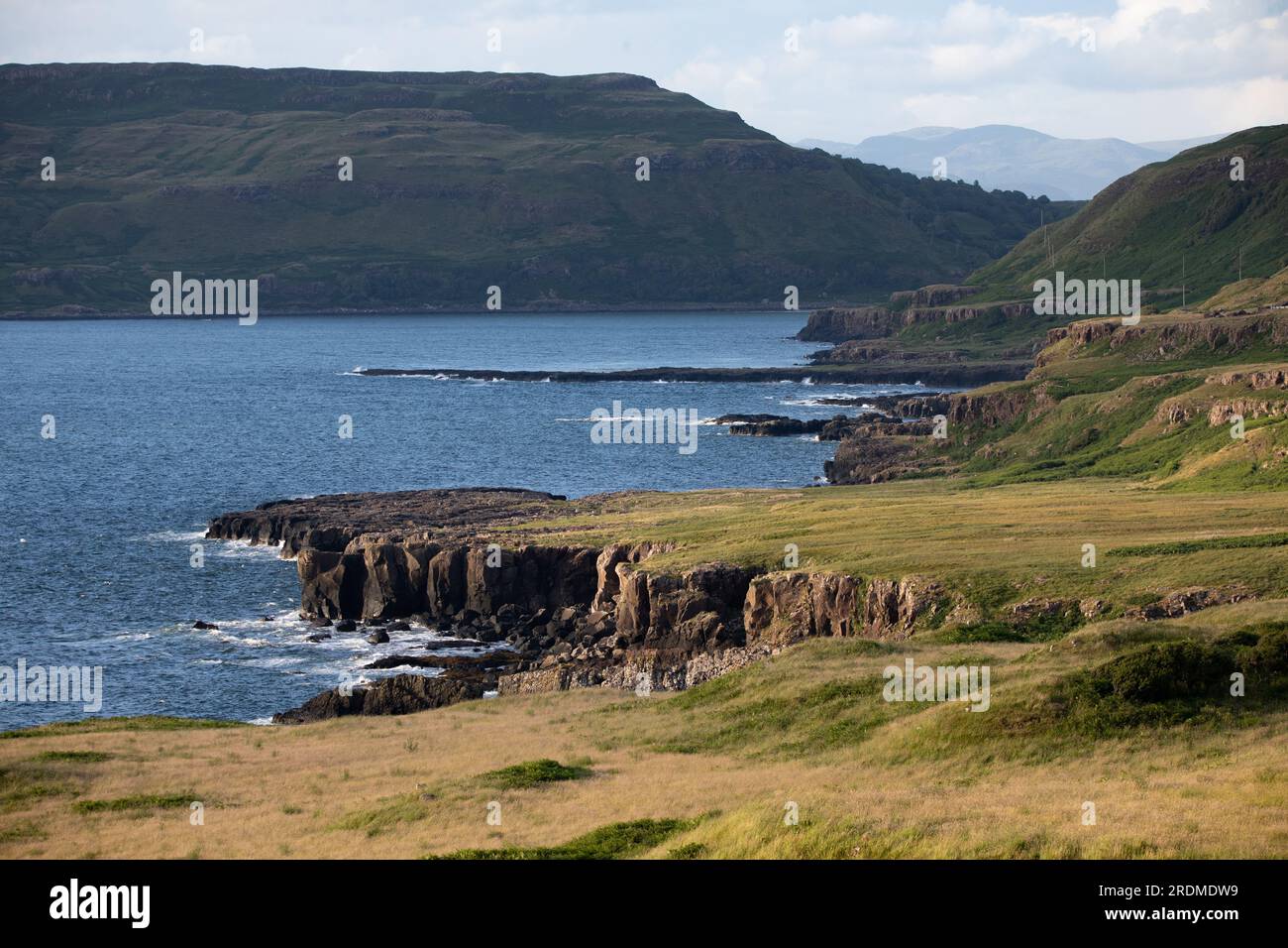 Landforms on the Isle of Mull showing raised beaches, created when sea ...