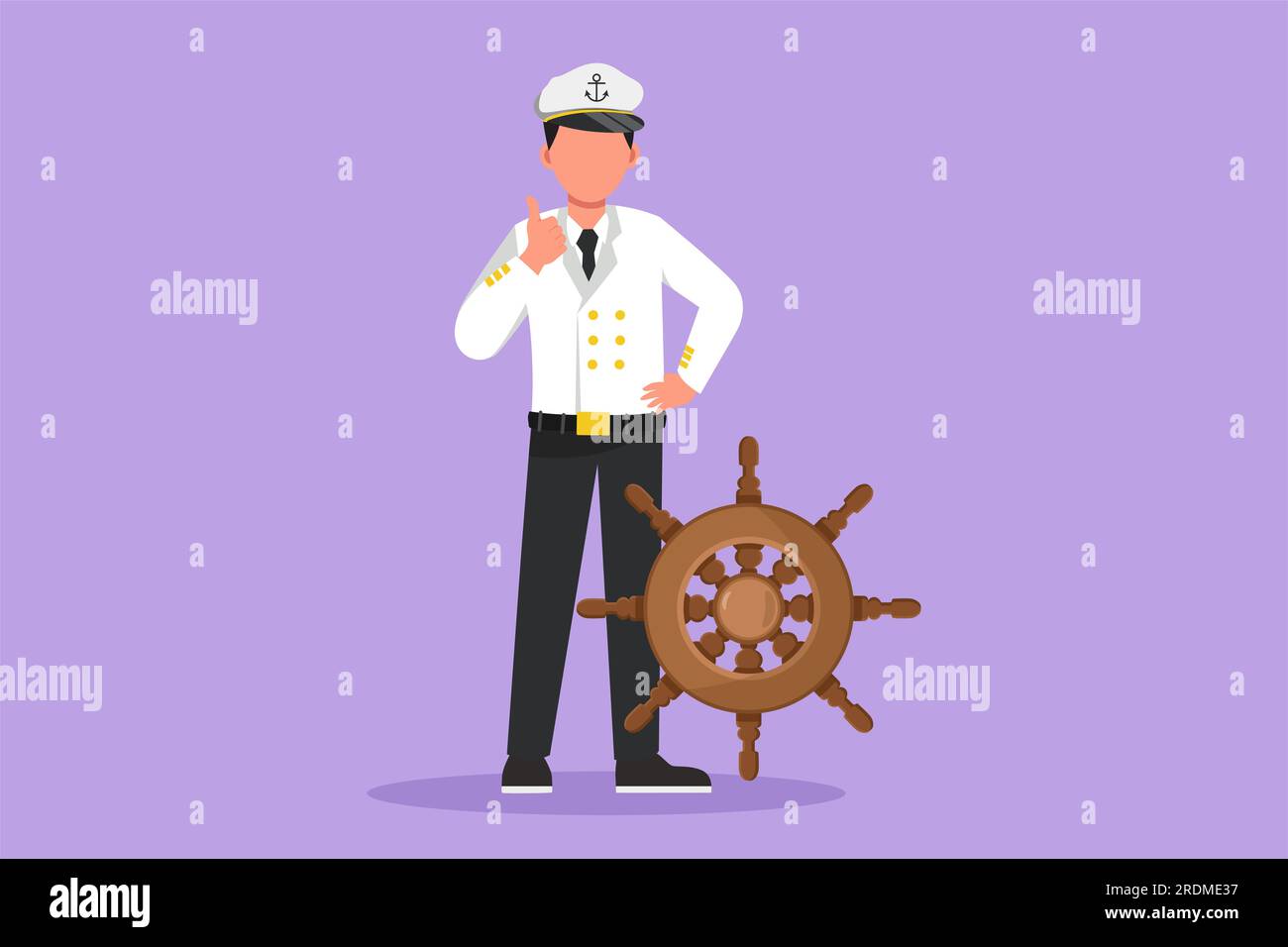 Cartoon flat style drawing of sailor man standing with thumbs up ...