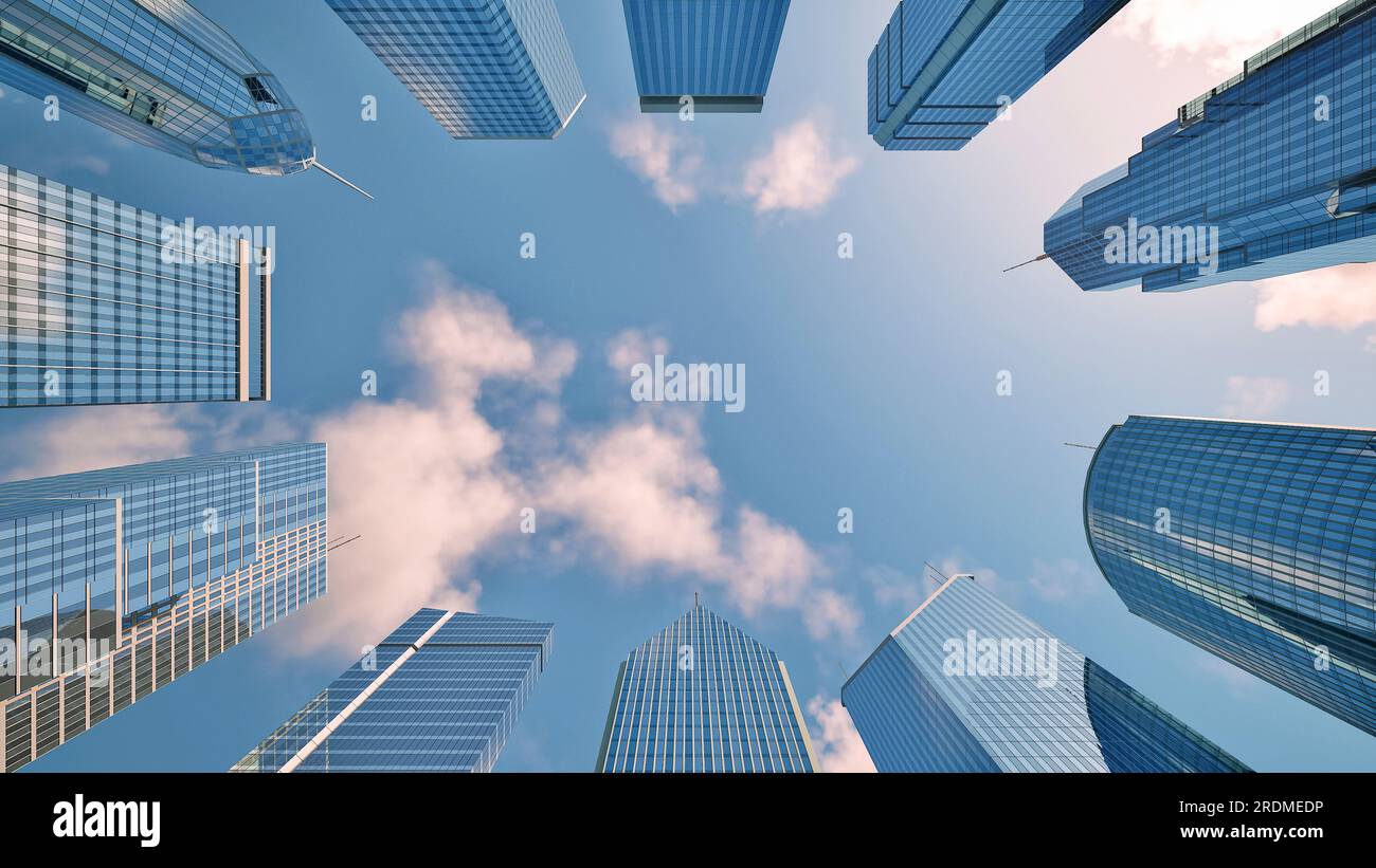 Clouds on blue sky passing over skyscrapers business buildings in the ...