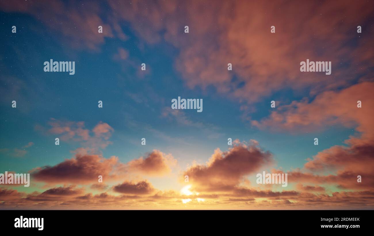 Golden clouds on the blue starry sky and sun in the morning. Cloudy sky ...