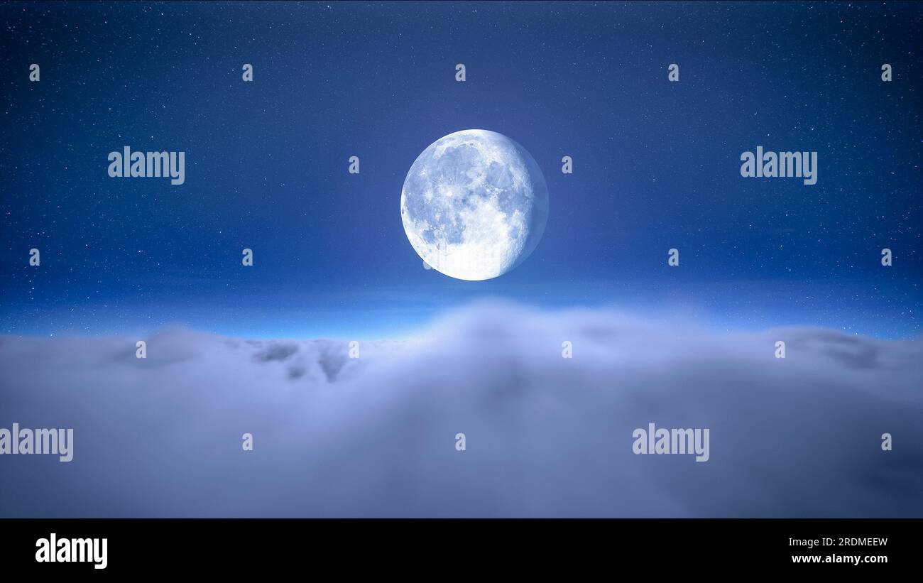 Cloudy Blue Night Sky With Moon