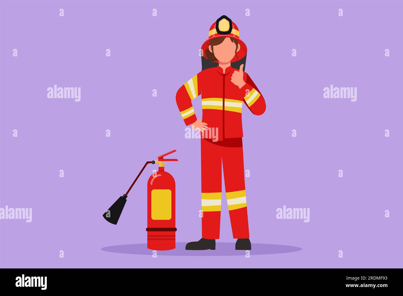 Character flat drawing beauty female firefighters stood with fire ...