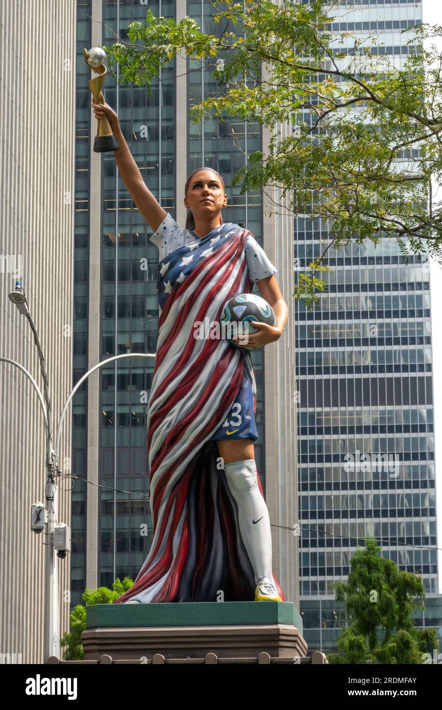 "Liberty Alex" soccer statue is on display at Fox Square, 2023, New ...