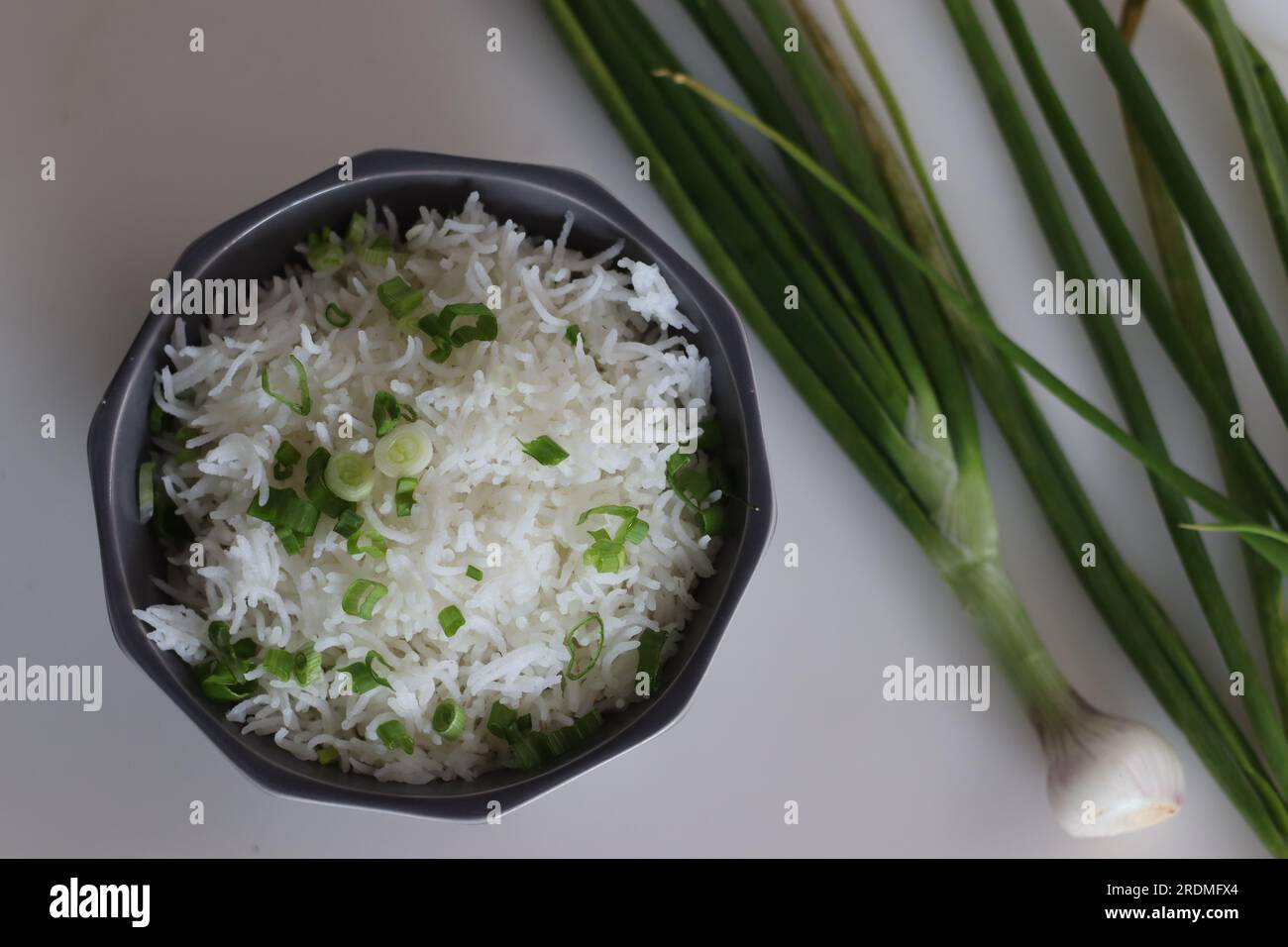 Butter rice or Spiced rice with spring onions. Boiled basmati rice ...