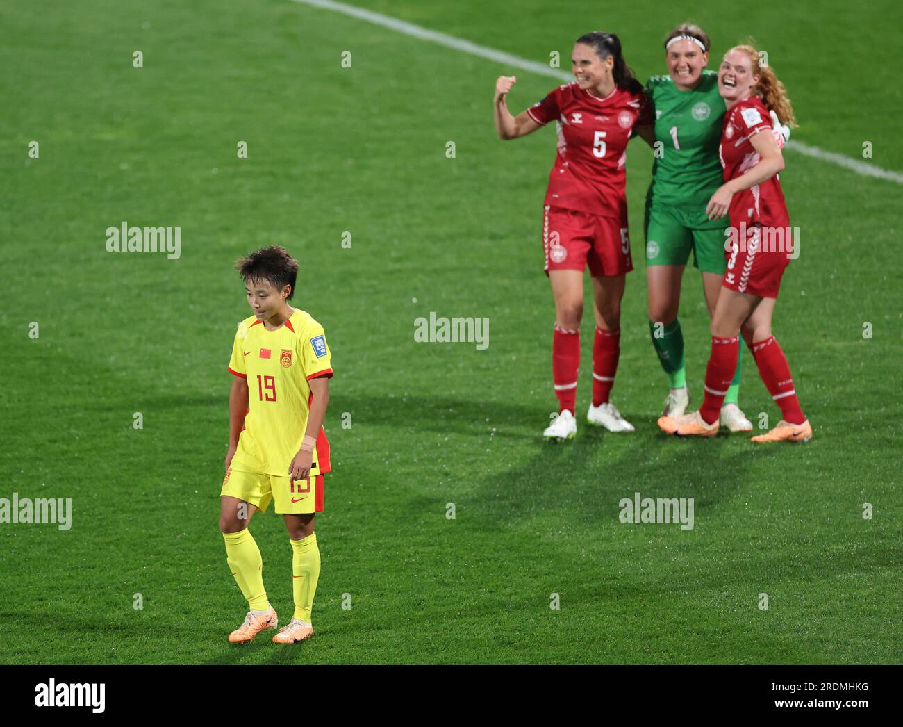 Perth, Australia. 22nd July, 2023. Zhang Linyan (1st L) of China reacts after the group D match ...