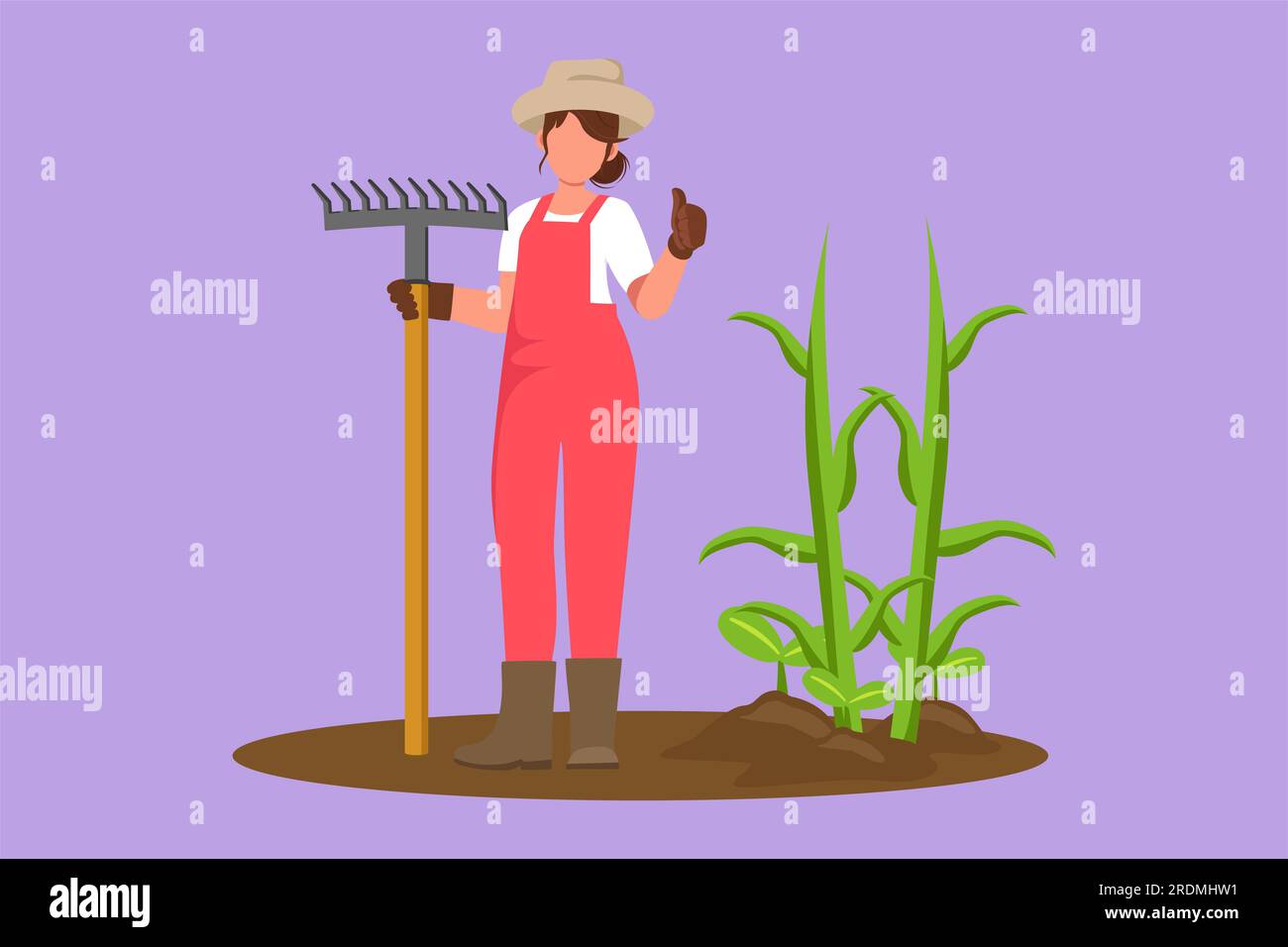 Graphic flat design drawing female farmer standing with thumbs up ...
