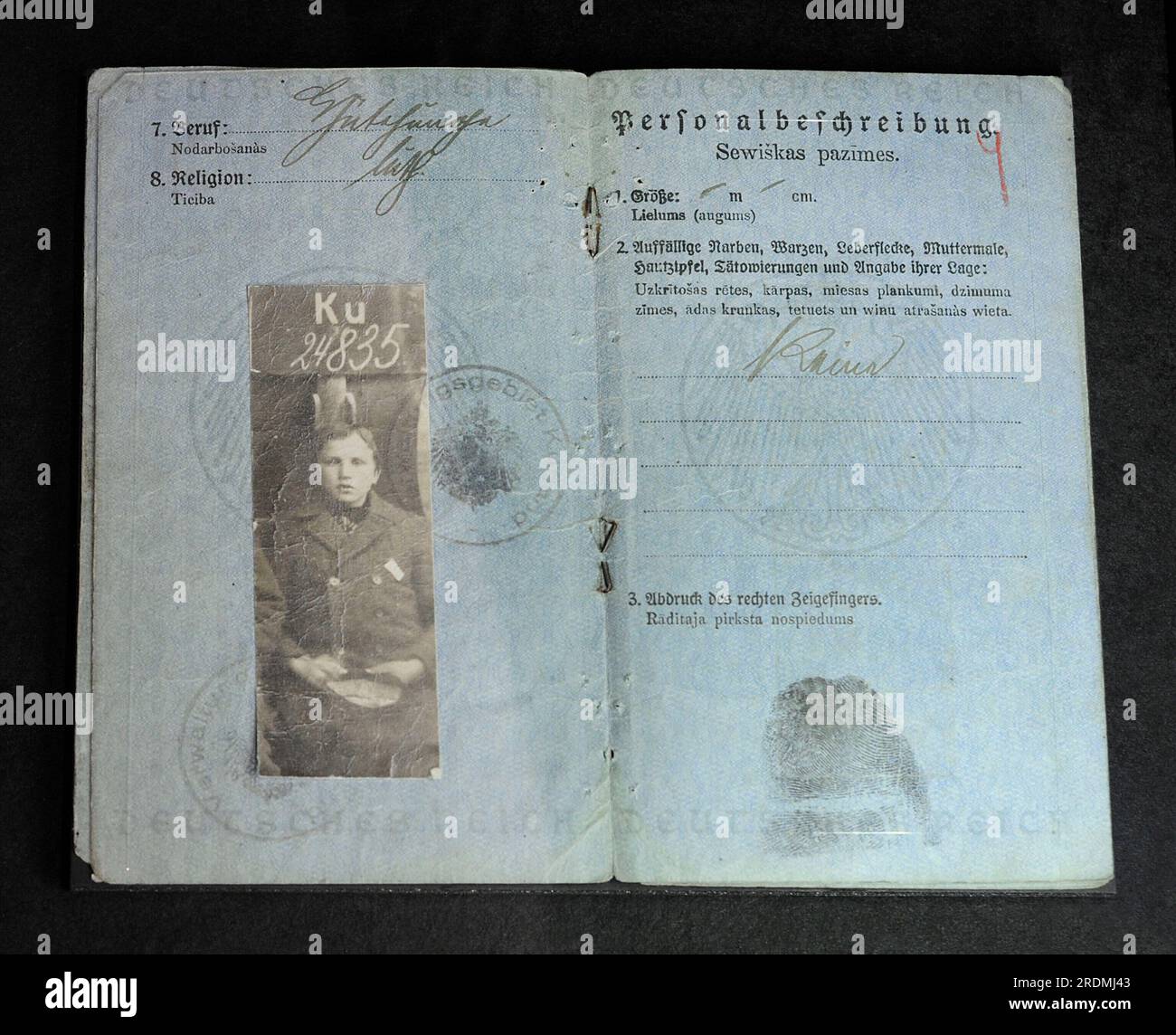 First World War (1914-1918). Latvia. Passport issued by the Ober Ost ...