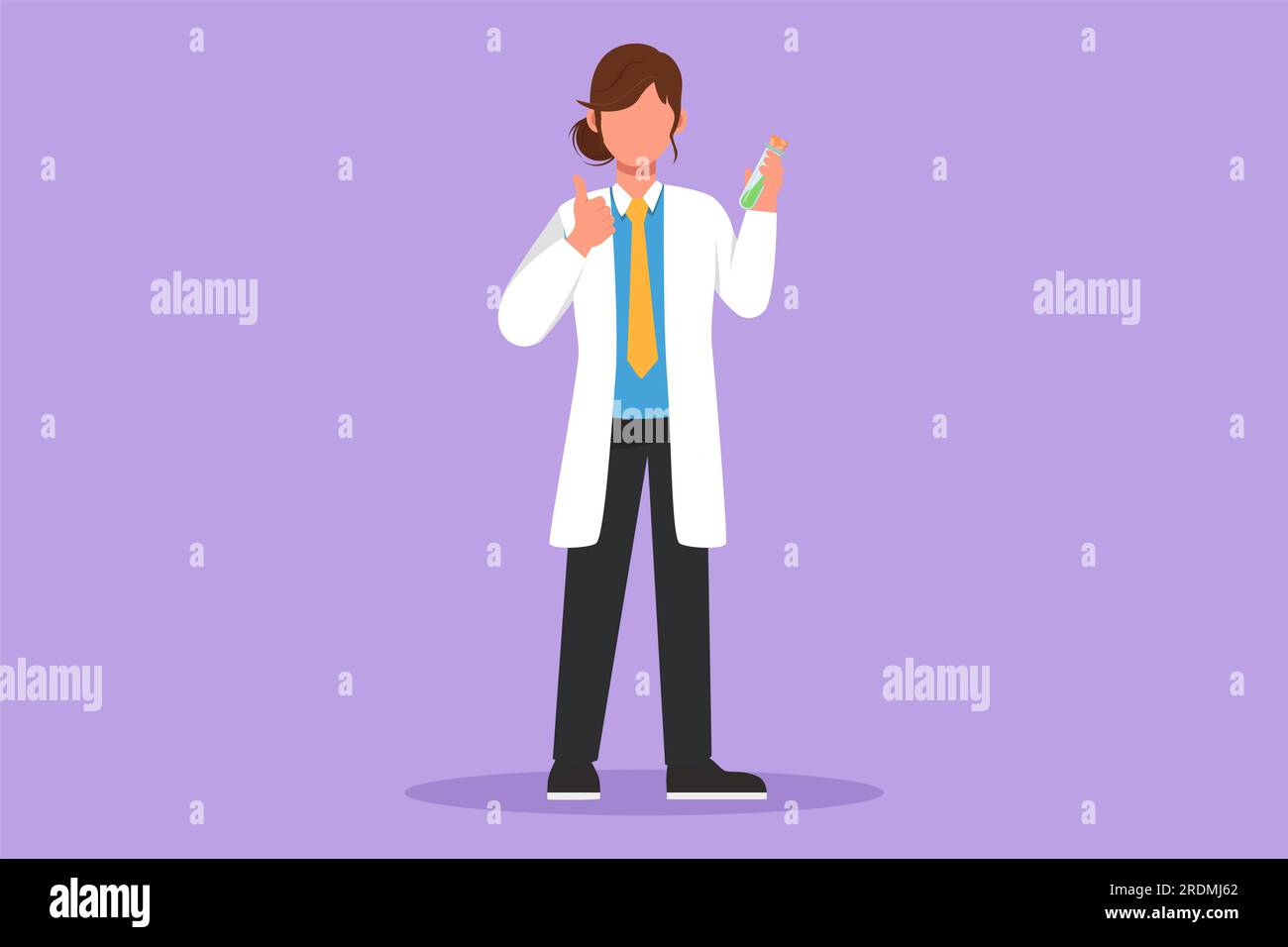 Graphic flat design drawing female scientist standing with thumbs up ...
