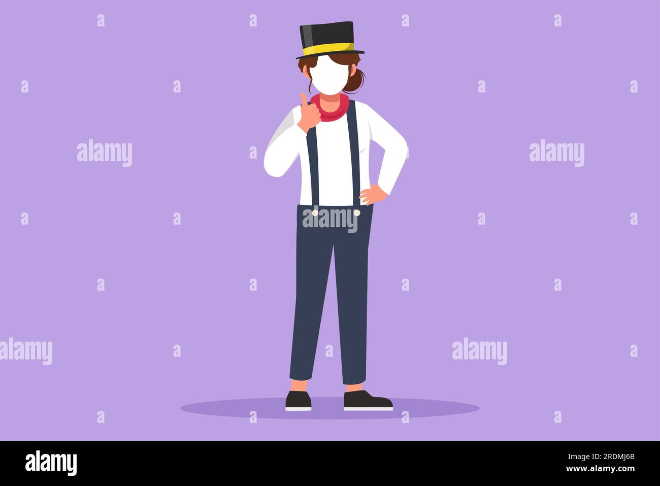 Character flat drawing female mime artist standing with thumbs up ...