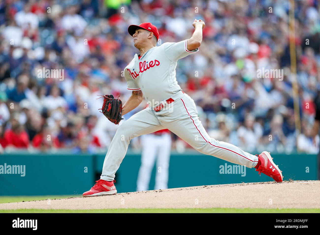 Philadelphia Phillies starting pitcher Ranger Suarez (55) throws to the ...