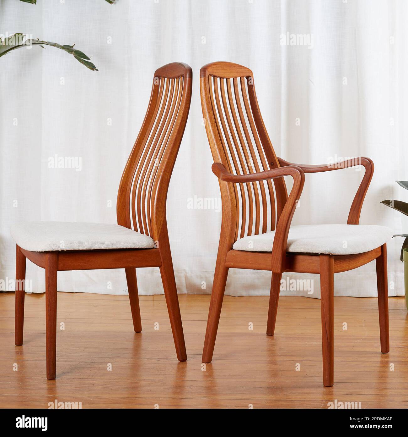 Elegant Mid-century modern wooden chairs. Vintage dining room furniture ...