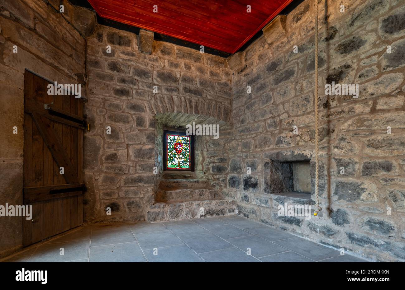Bell rope pull in bell tower, Corstorphine Old Parish Church, Edinburgh ...