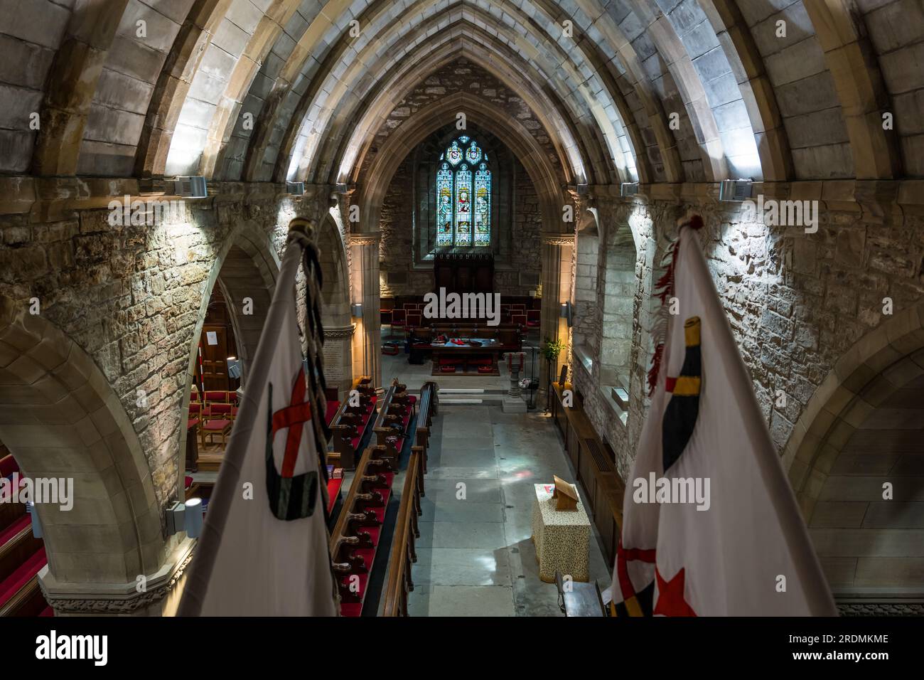 Interior view of Corstorphine Old Parish Church with stained glass ...
