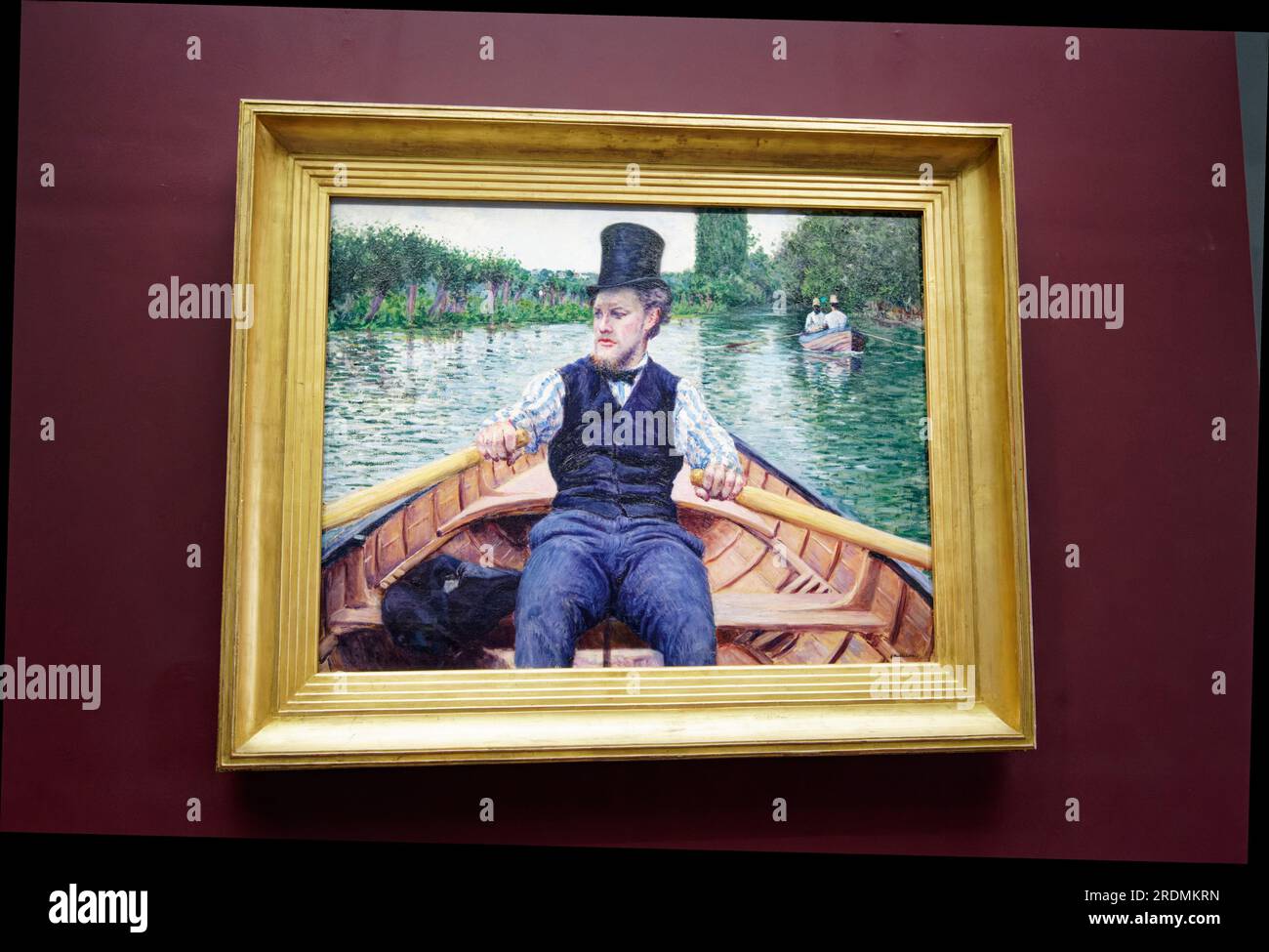 France, Paris, 7 JULY 2023 Oil painting oarsman in a top hat by Gustave ...