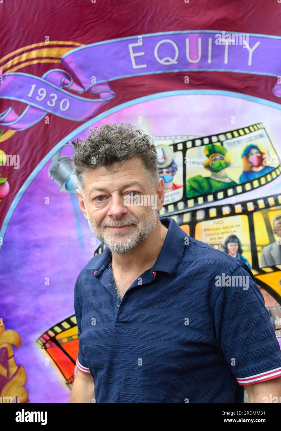 Andy Serkis (English actor) in front of an EQUITY banner at an EQUITY ...