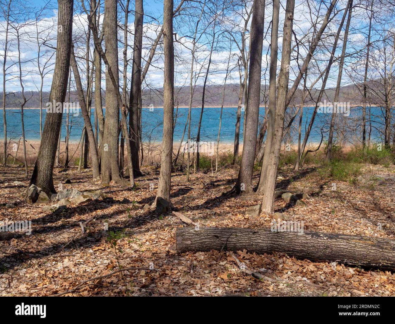 big round water reservoir of Round Valley Reservoir in state park in ...