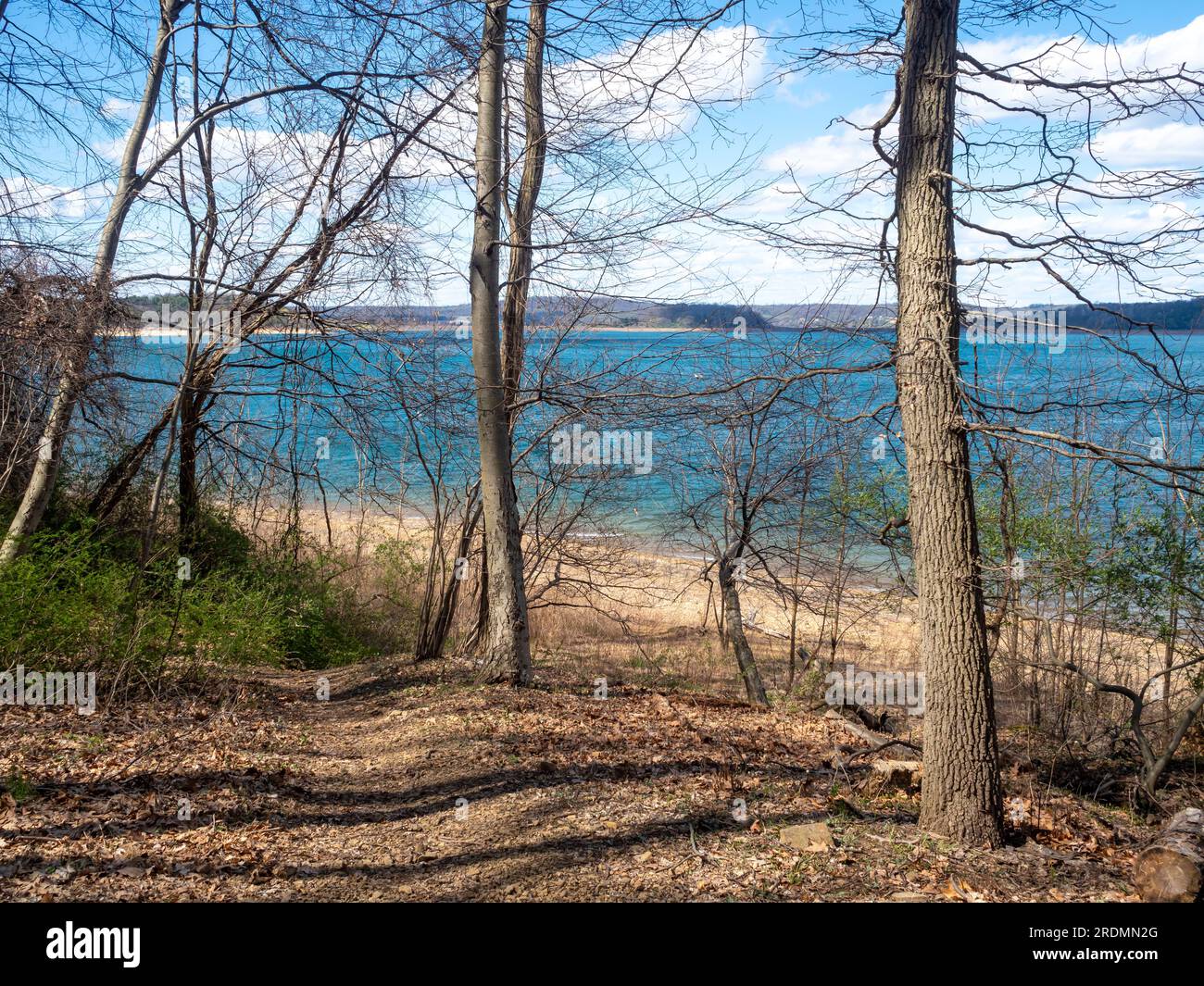 big round water reservoir of Round Valley Reservoir in state park in ...