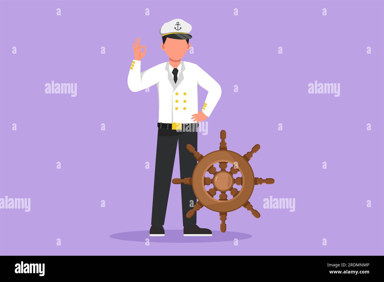 Cartoon flat style drawing sailor man standing with okay gesture to be ...