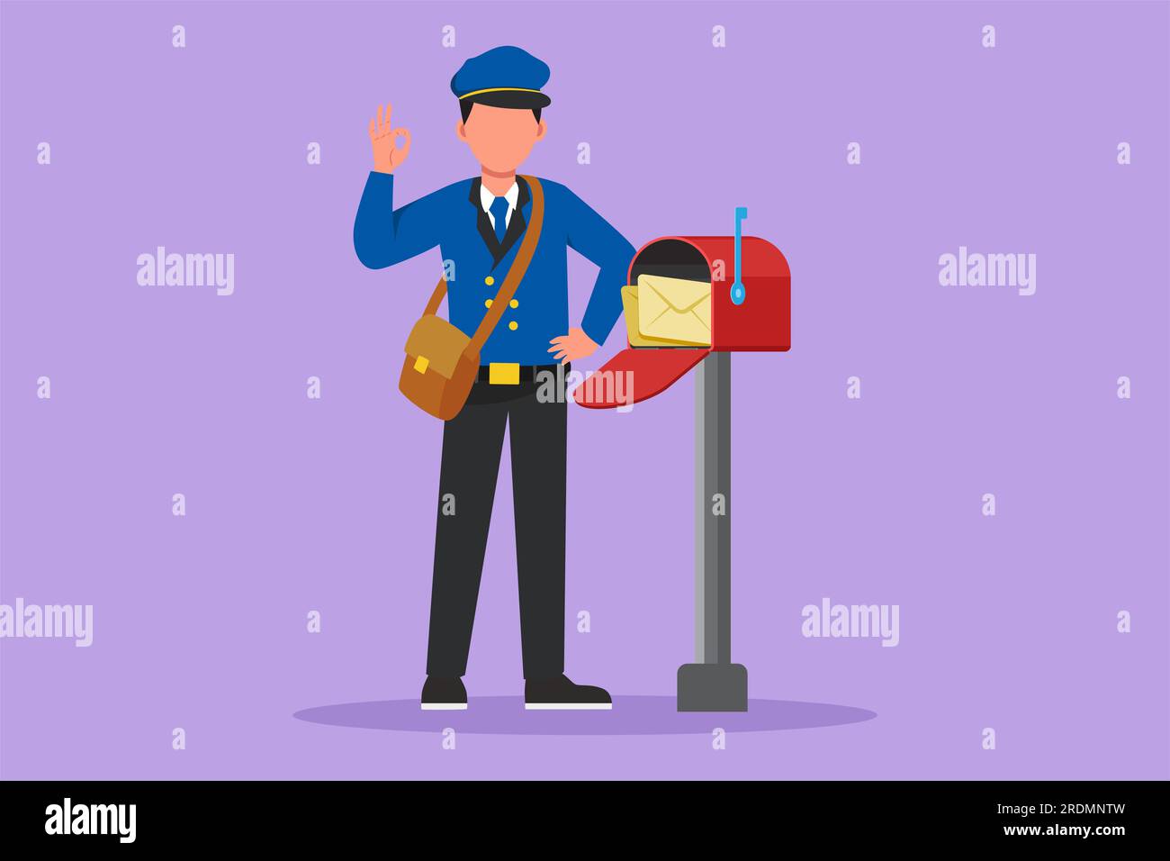 Cartoon flat style drawing attractive postman with okay gesture ...