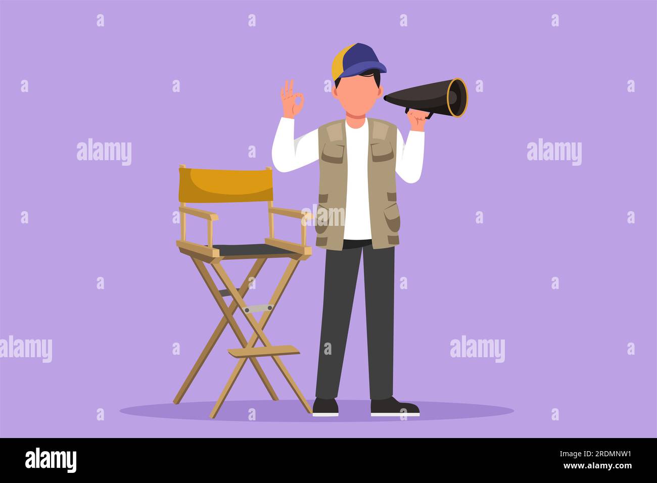 Character flat drawing male film director standing and holding ...