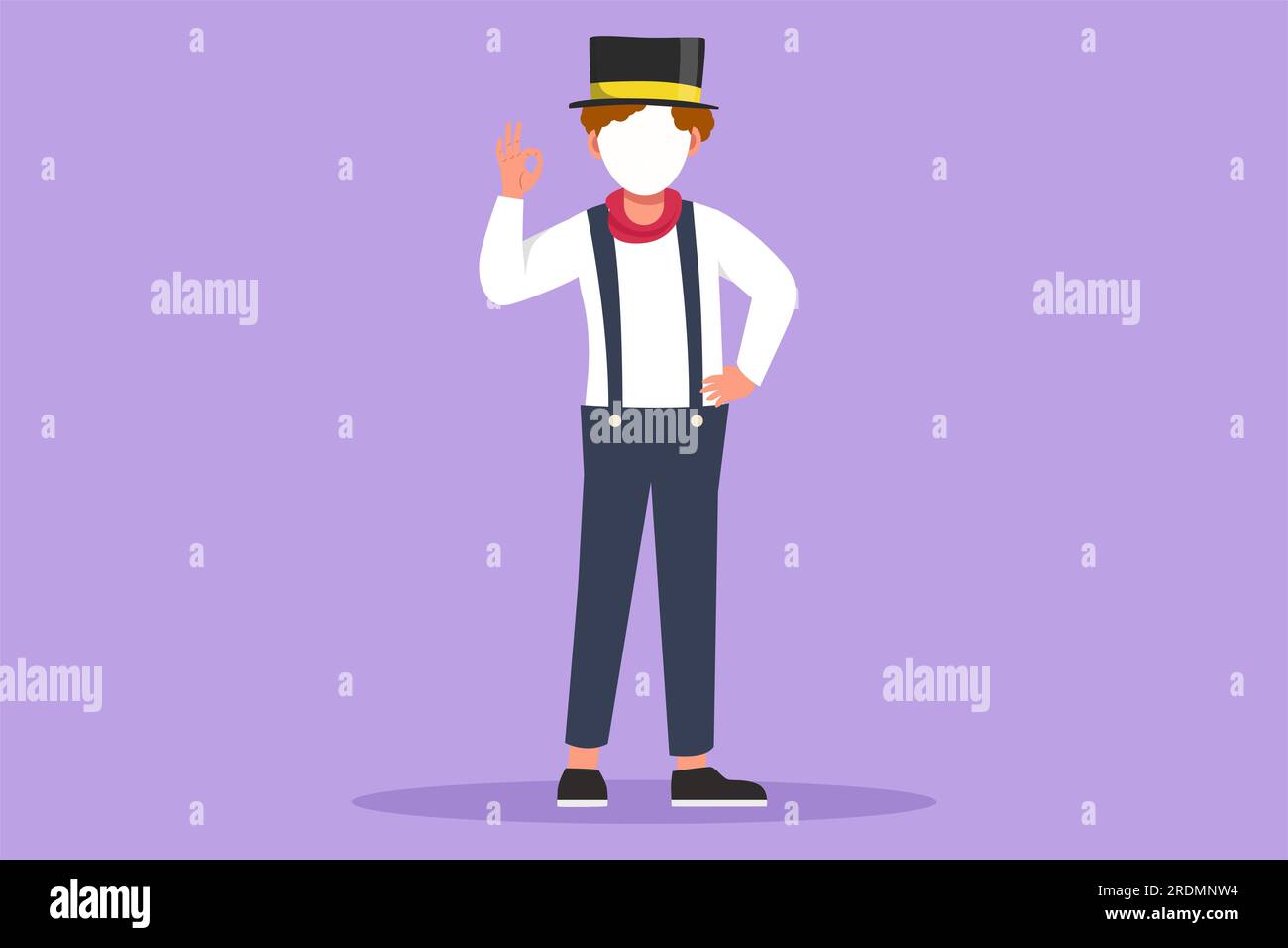 Graphic flat design drawing male mime artist stands with okay gesture ...