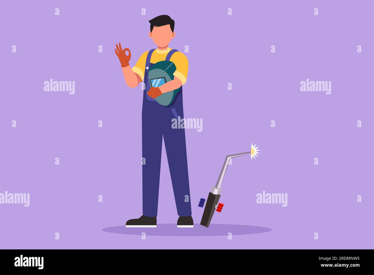 Character flat drawing active male welder standing with okay gesture ...