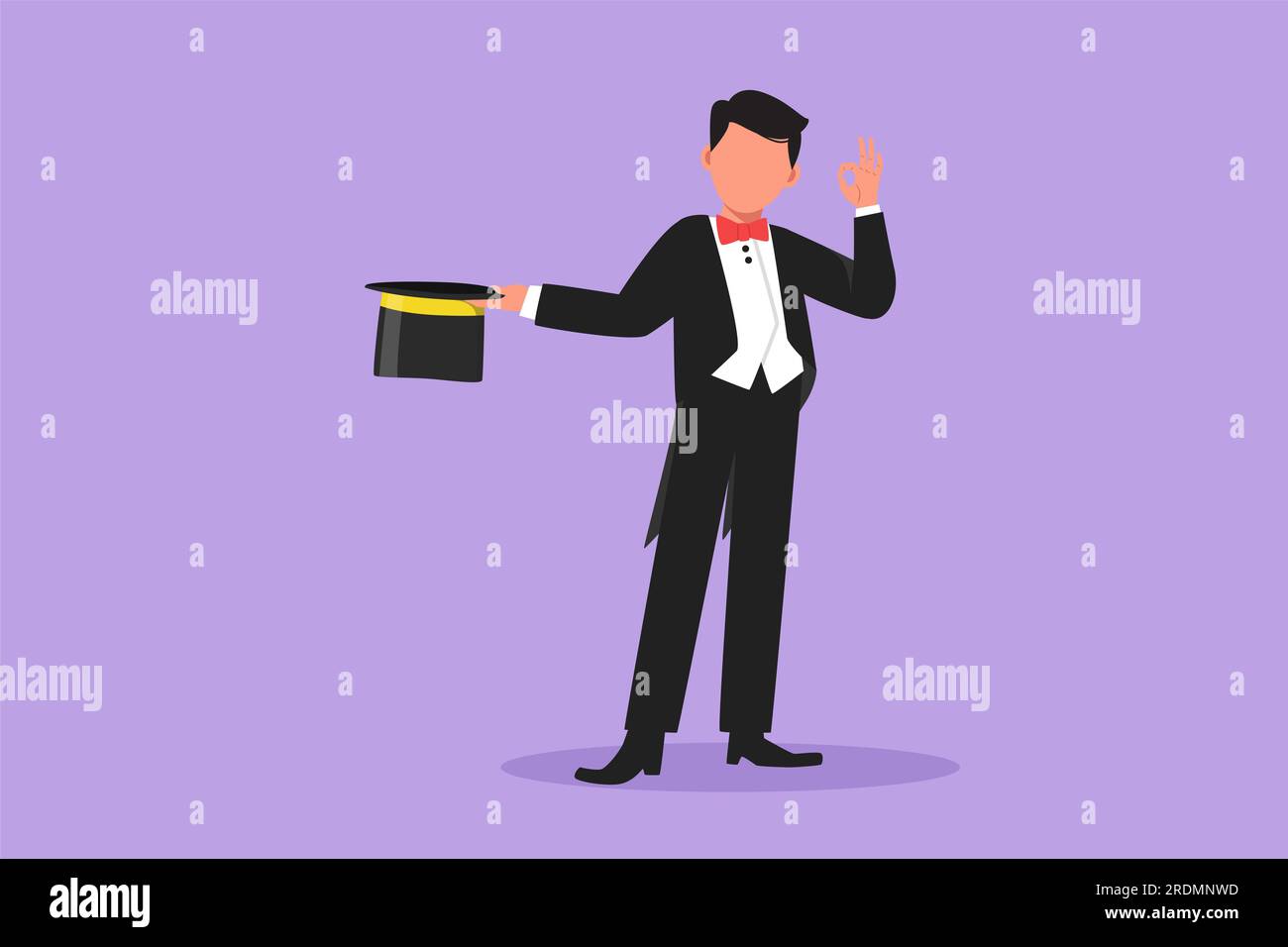 Cartoon flat style drawing funny male magician standing in suit with ...