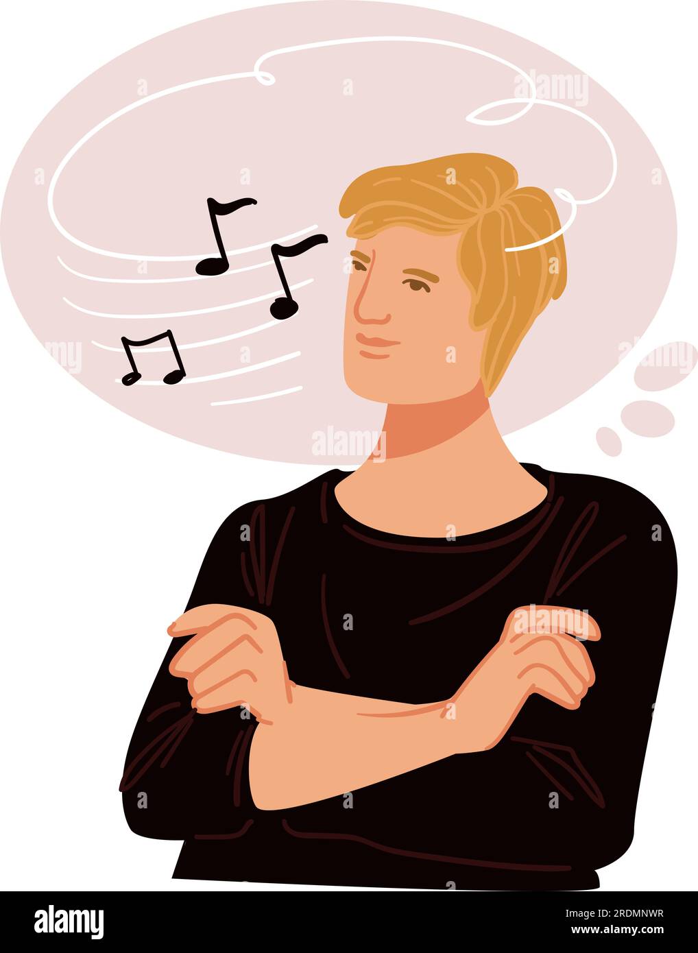 Male character thinking about music notes, composing song in head ...