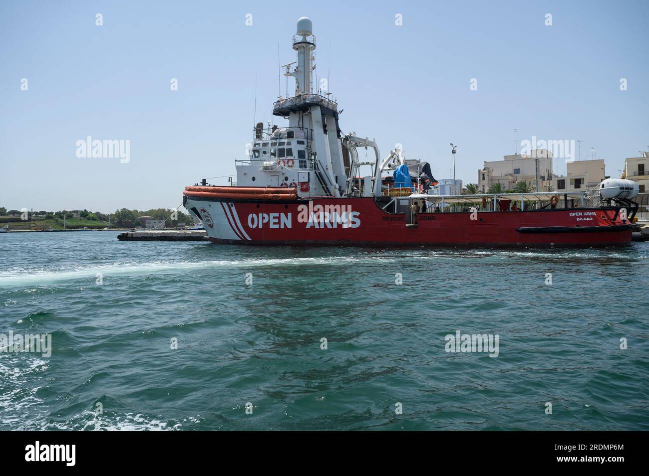 The rescue vessel Open Arms seen in the harbour of Brindisi. Rescuers ...