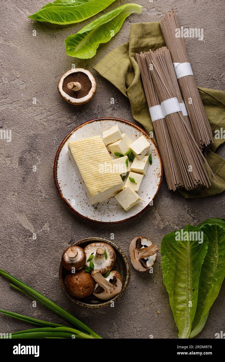 Raw soba noodles and cooking ingredient Stock Photo - Alamy