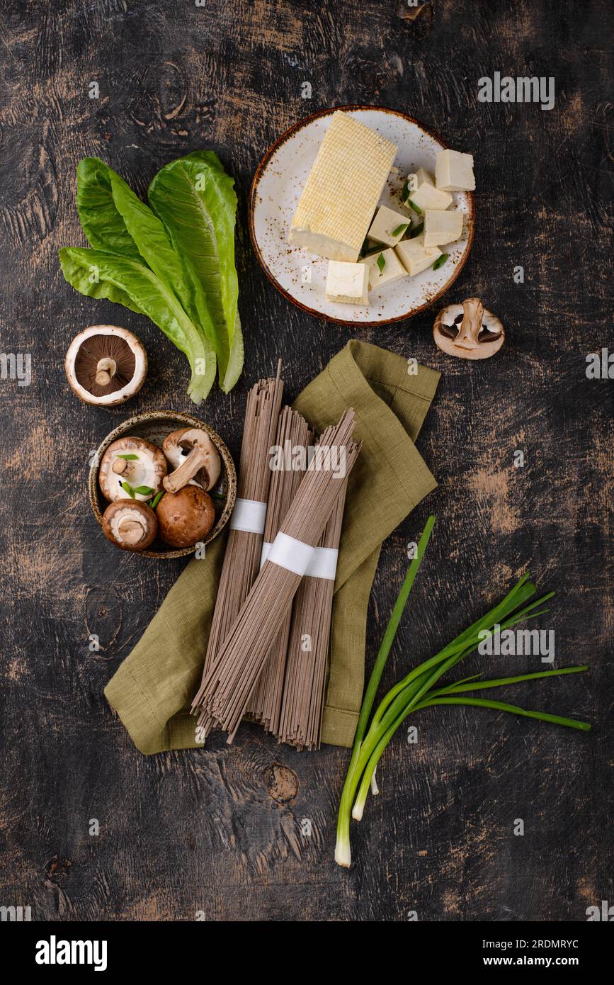 Raw soba noodles and cooking ingredient Stock Photo - Alamy