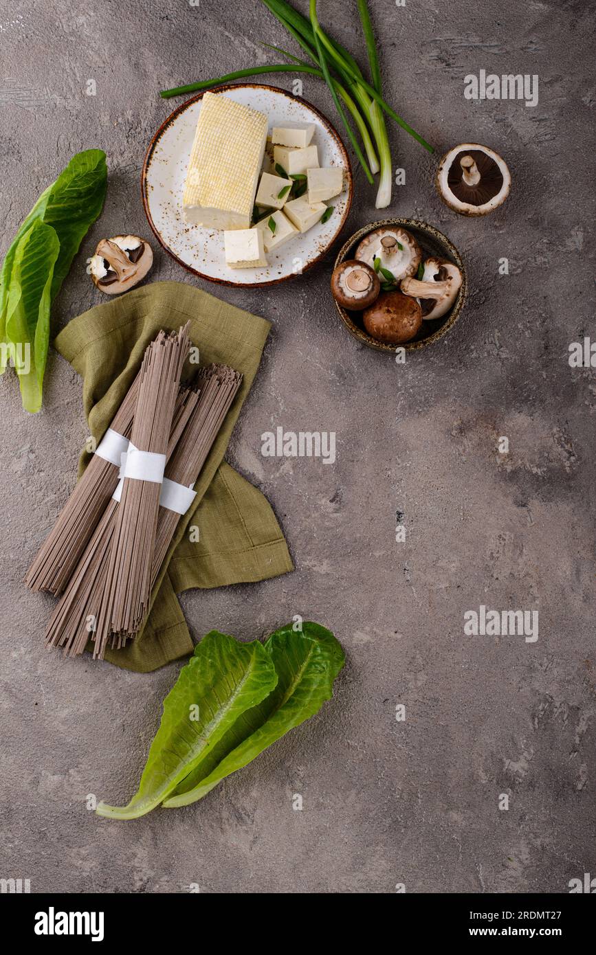 Raw soba noodles and cooking ingredient Stock Photo - Alamy