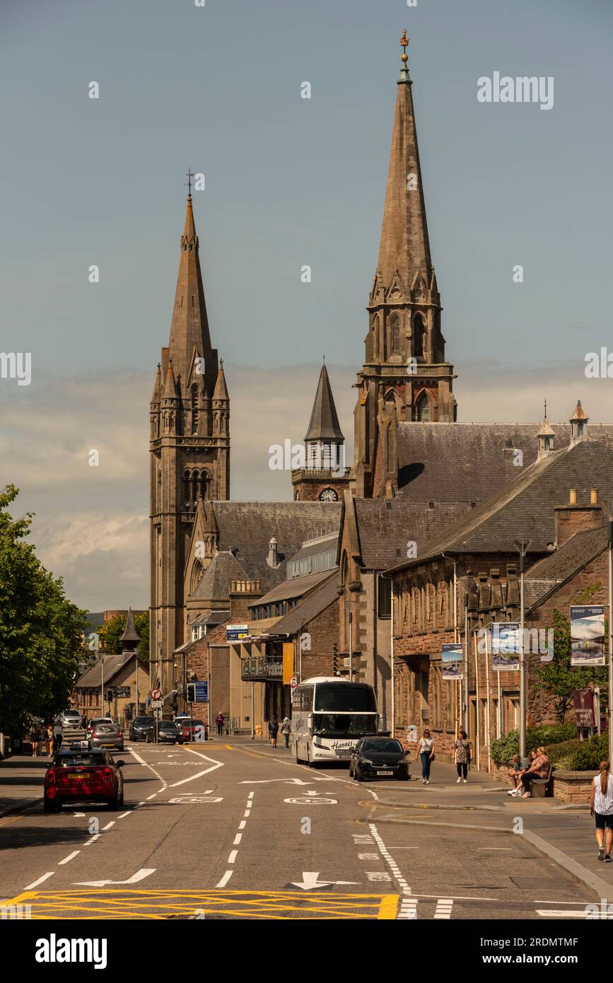 Inverness, Scotland, UK. 3 June 2023. Three churches on Bank Street ...