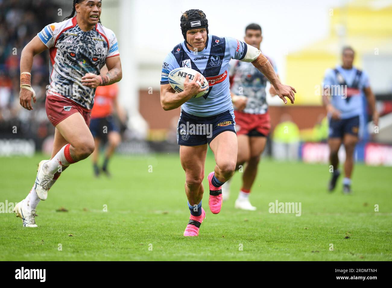 Warrington, England - 22nd July 2023 - Jonny Lomax of St Helens makes a ...