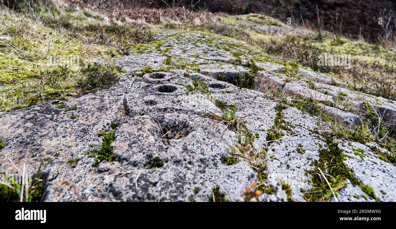 Ormaig cup and ring marks, neolithic rock art, near Kilmartin, Argyll ...