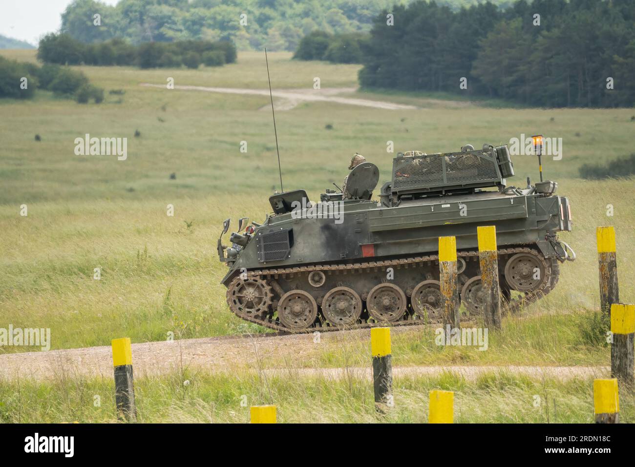 British army FV432 Bulldog armoured personnel carrier in action on a ...