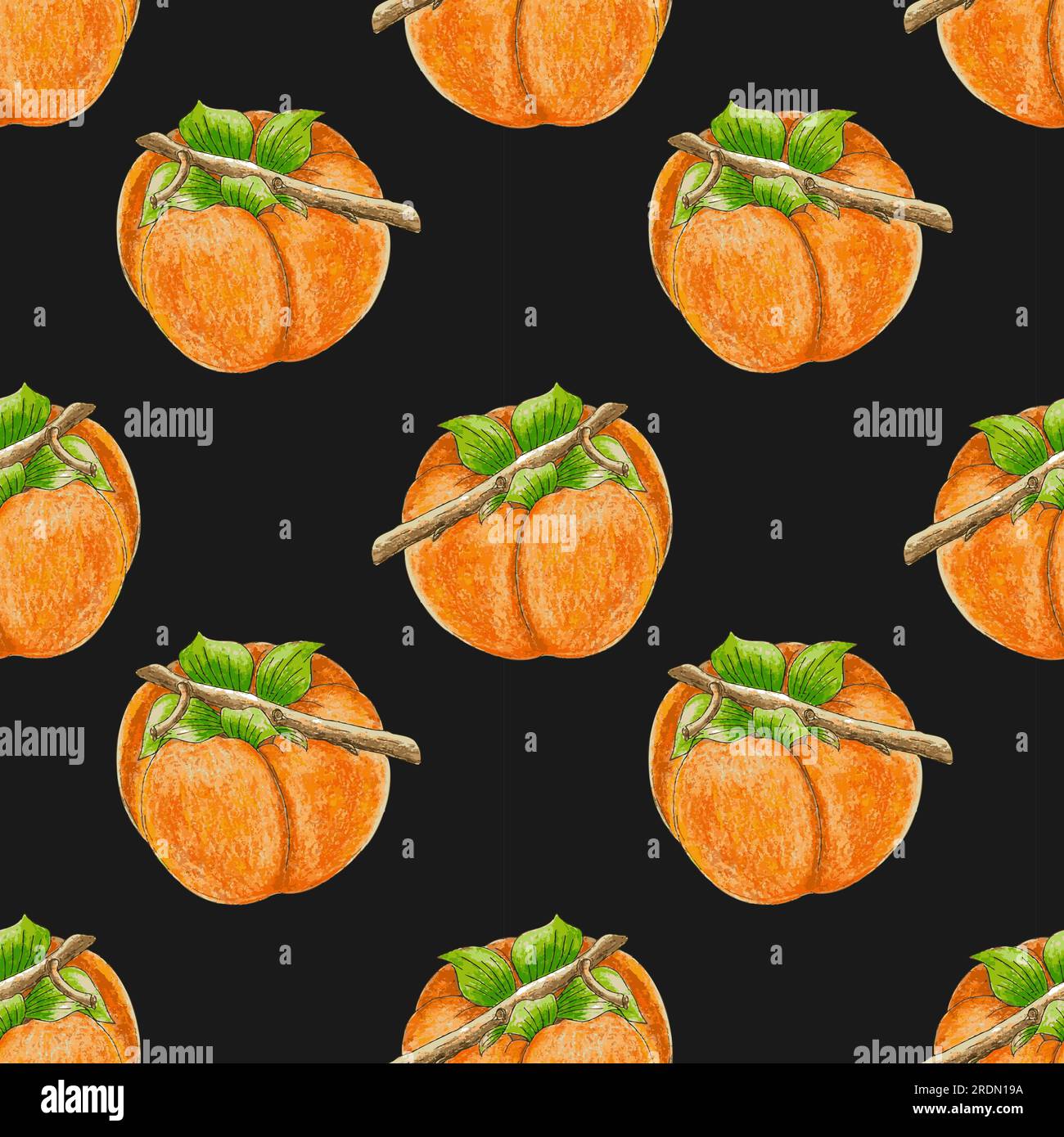 Persimmon pattern hand drawn watercolor on dark background. Vector ...