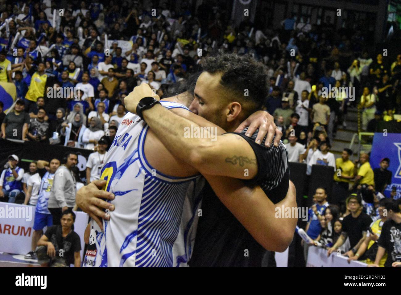 Bandung, West Java, Indonesia. July 22, 2023. Prawira Harum Bandung basketball player Reza ...