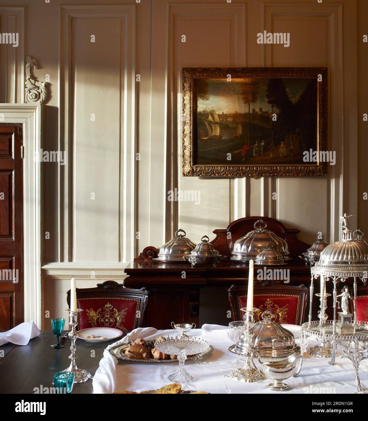 Detail of dining table set with glass and silver. York Mansion House ...