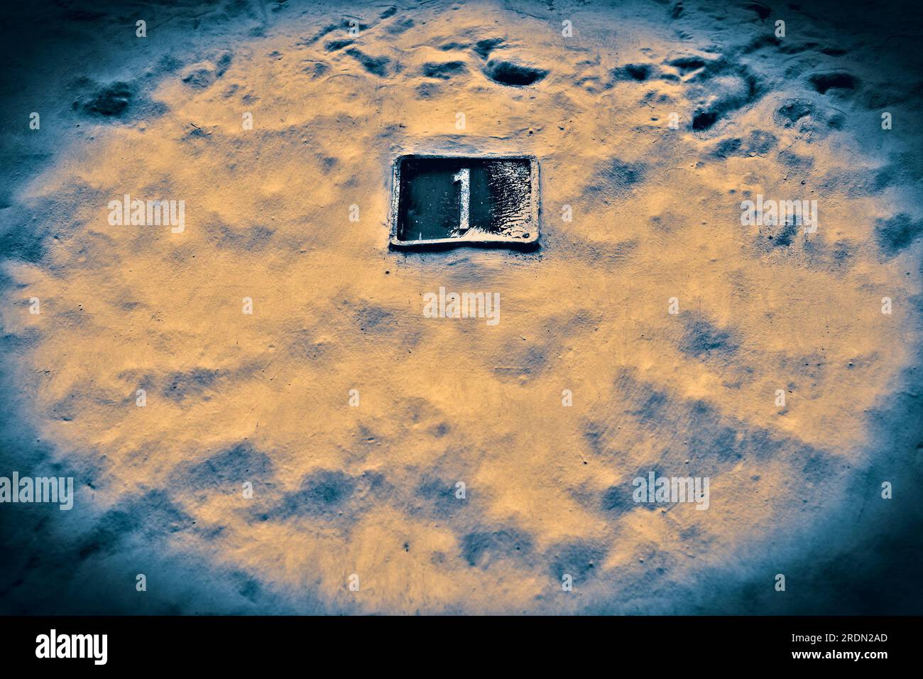 Number 1, one, plate on a wall - image with split toned effect and ...
