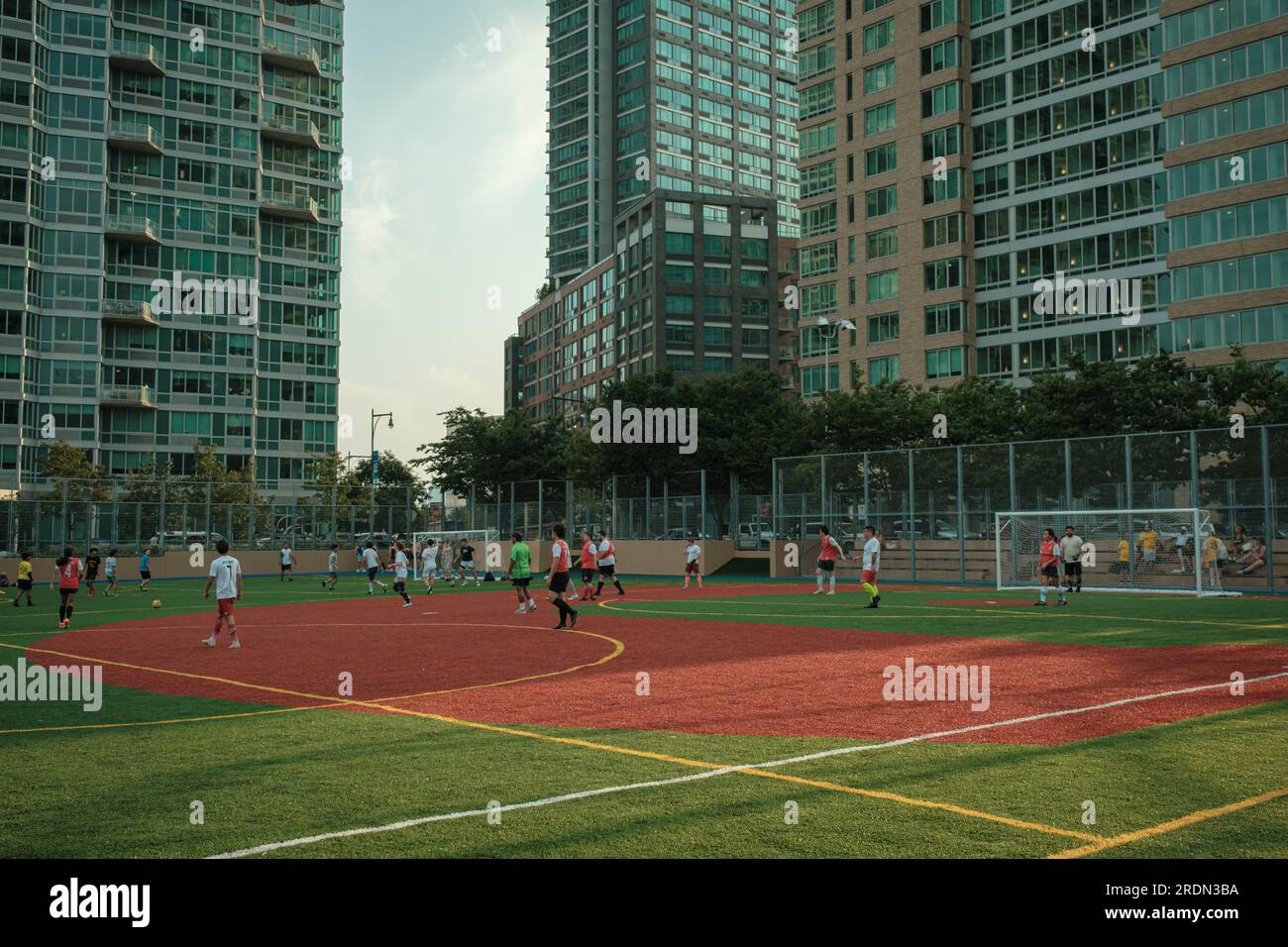 Soccer field at Gantry Plaza State Park in Long Island City, Queens ...