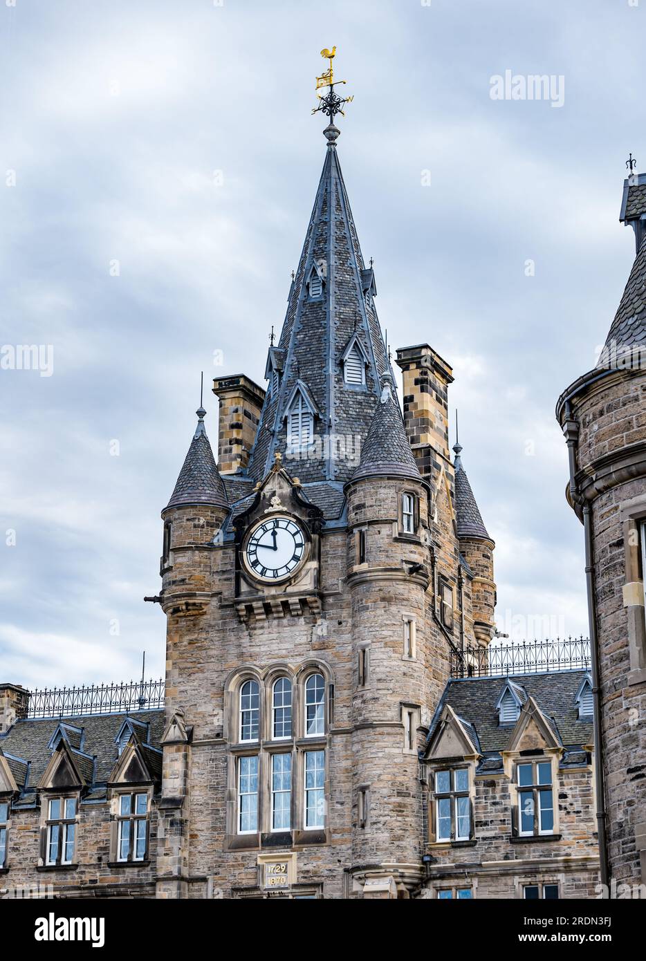 Victorian gothic baronial spire and clock tower of former Royal ...
