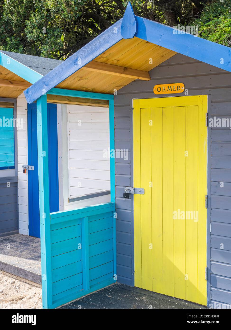 Multi-Coloured Beach Hut, Swanpool Beach, Falmouth, Cornwall, England ...