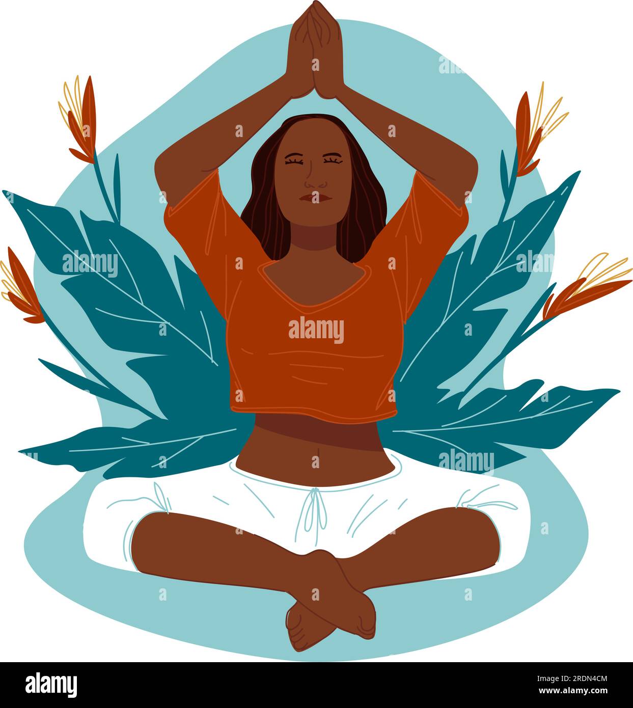 Female character practicing yoga, meditation and relaxation of lady ...