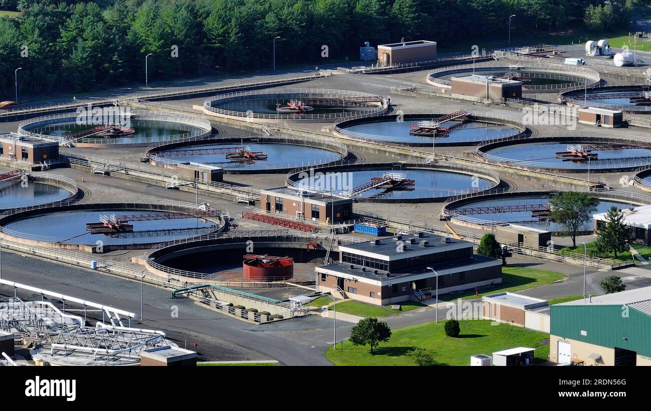 Aerial view sewage treatment plant hi-res stock photography and images ...