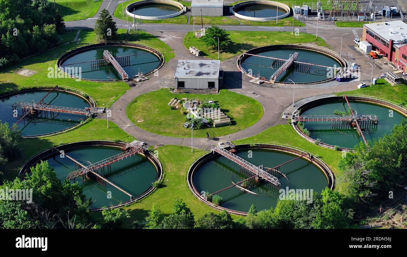 Aerial view of sewage treatment plant Stock Photo - Alamy