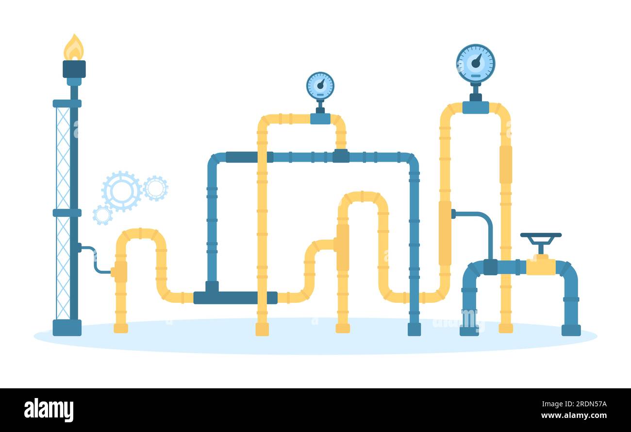 Natural liquefied gas pipeline vector illustration. Cartoon steel pipes ...