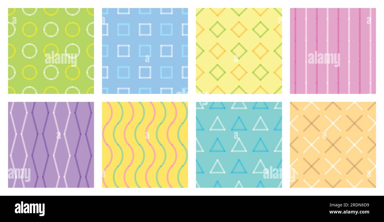 Colorful intersecting lines seamless patterns with lines element that form circles, squares ...