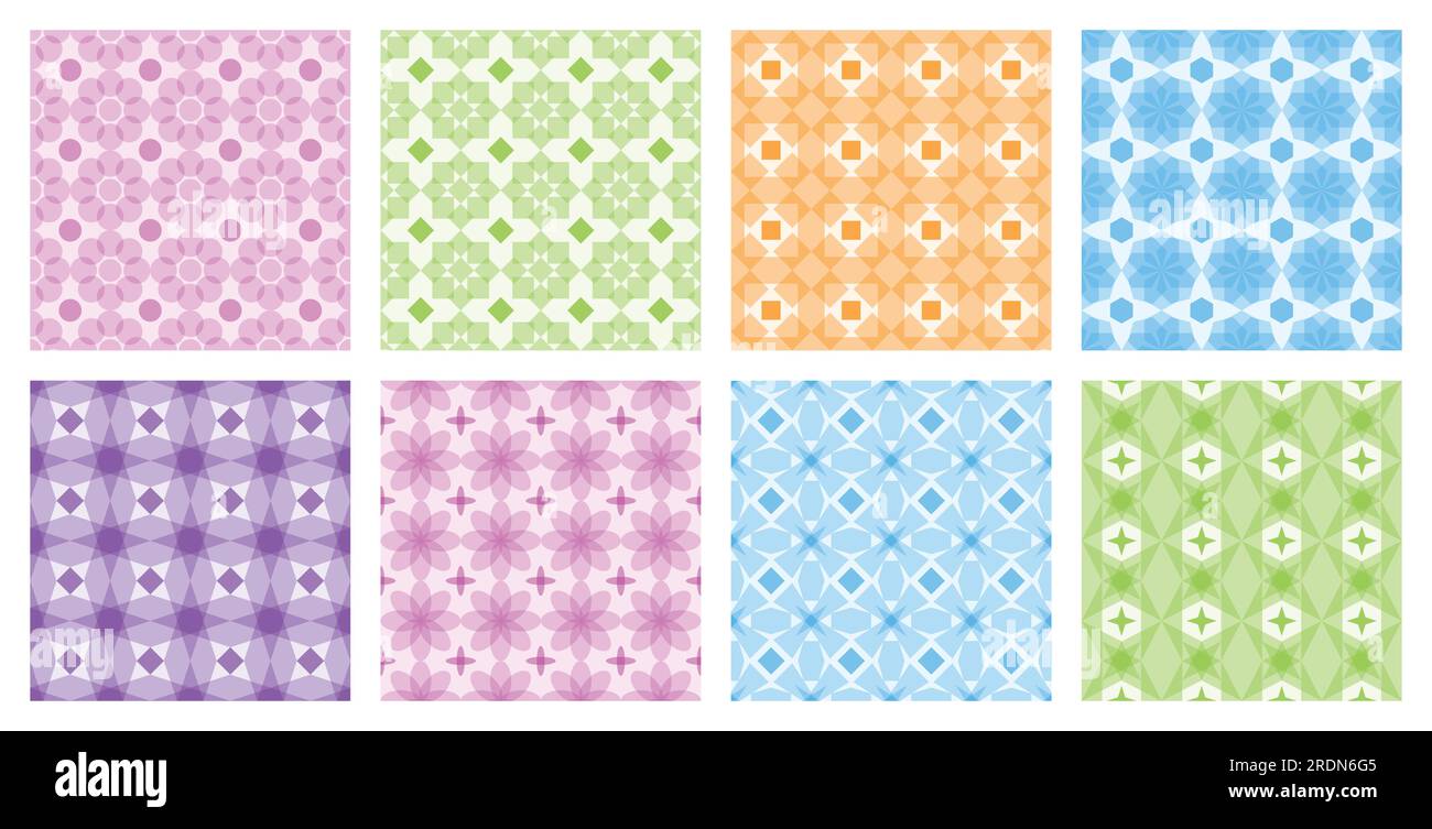 Colorful intersecting shapes patterns. Set of vector patterns with intersecting shapes ...